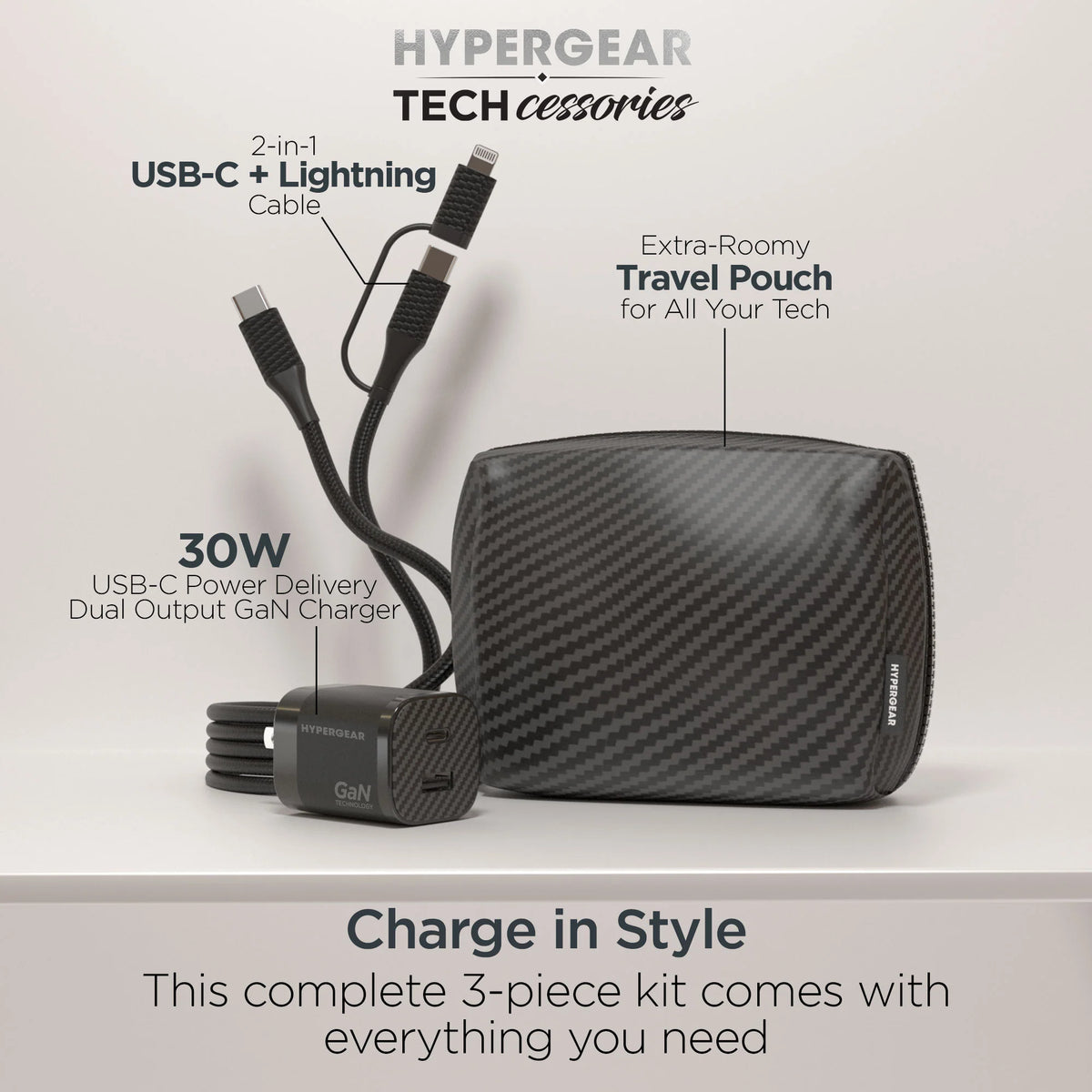 HyperGear TECHcessories | 30W USB-C PD Charging Kit with Travel Pouch ...